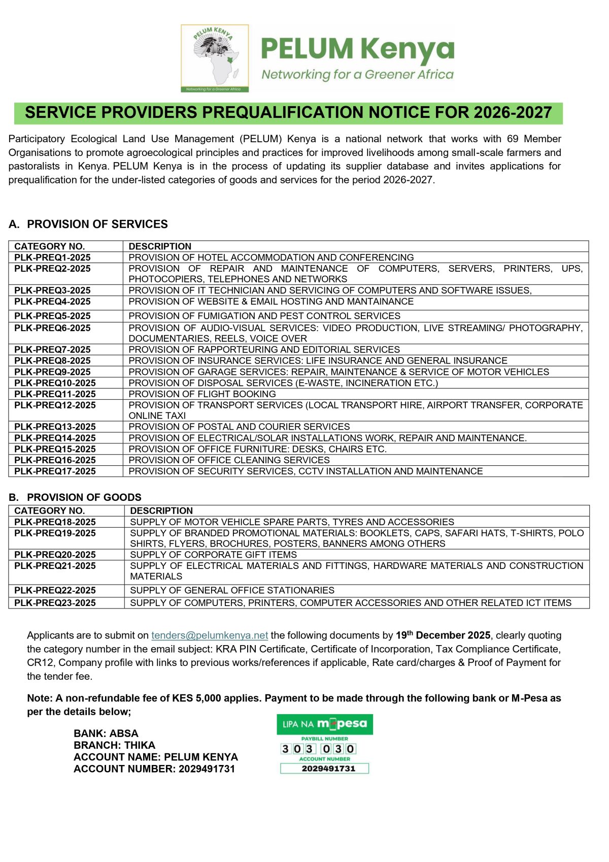 PREQUALIFICATION NOTICE FOR 2026-2027 SERVICE PROVIDERS - Participatory ...